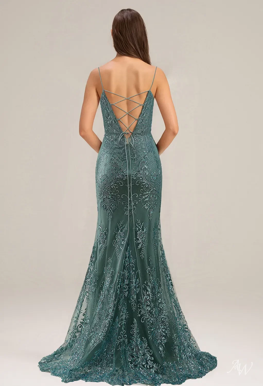 AW Macie Dress, Dark Emerald Tulle Floor Length V-Neck Dresses | AW ...