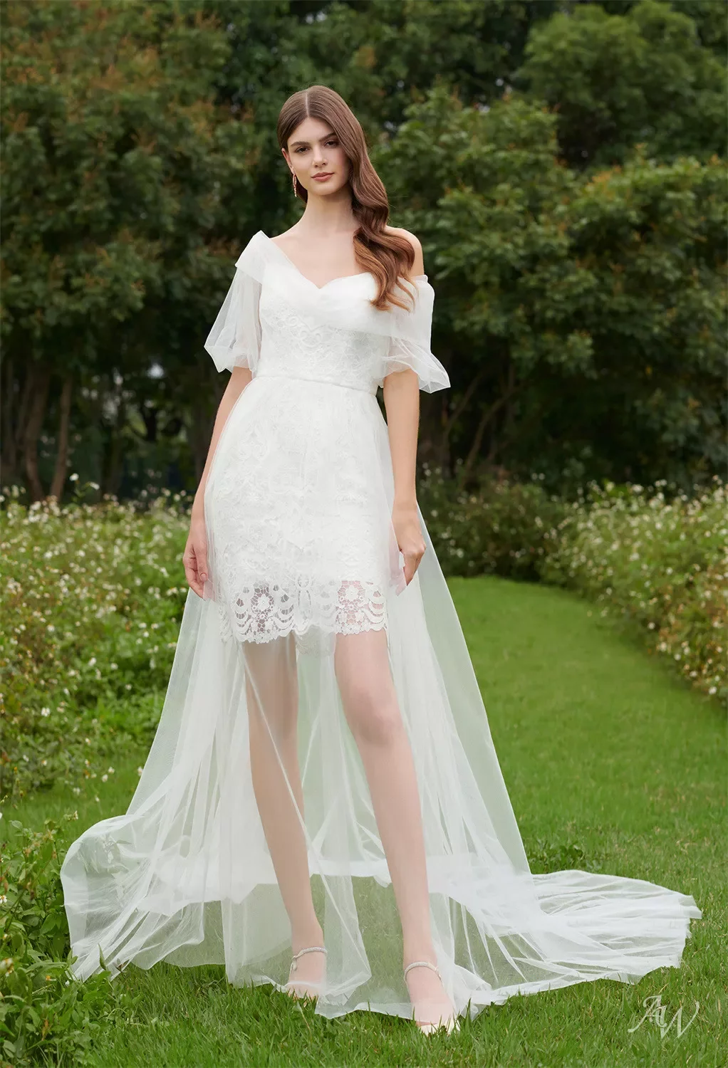 AW Lichen Wedding Dress, Jasmine Green Lace Floor Length Sweetheart ...