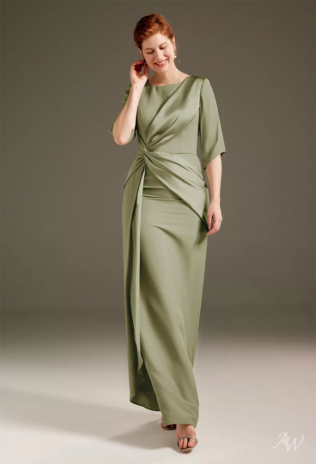 AW Caesar Dress, Mist Satin Charmeuse Floor Length Bateau Neckline Mother of the Bride Dresses ...