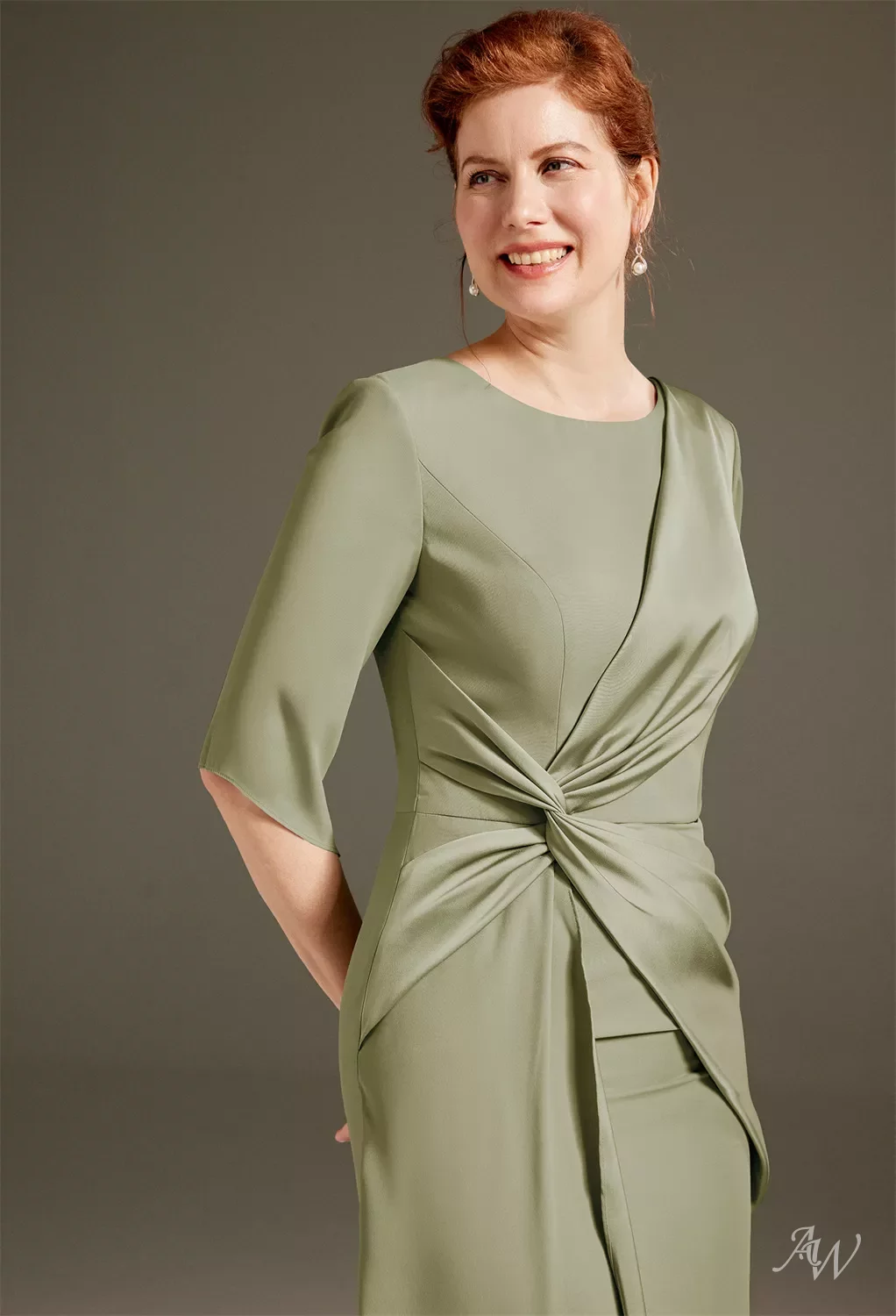 AW Caesar Dress, Mist Satin Charmeuse Floor Length Bateau Neckline Mother of the Bride Dresses ...