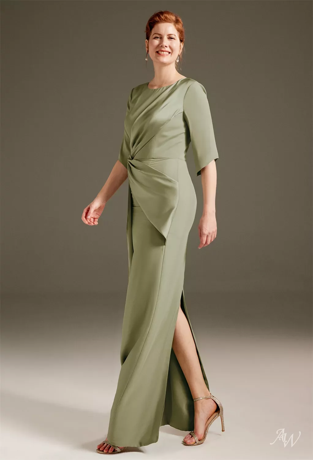 AW Caesar Dress, Mist Satin Charmeuse Floor Length Bateau Neckline Mother of the Bride Dresses ...