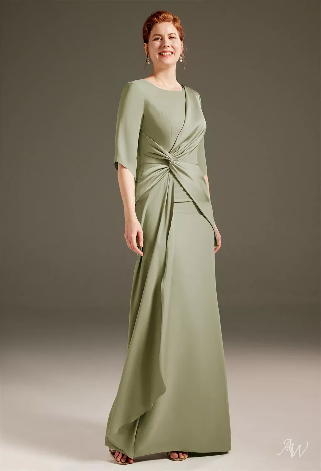 AW Caesar Dress, Mist Satin Charmeuse Floor Length Bateau Neckline Mother of the Bride Dresses ...