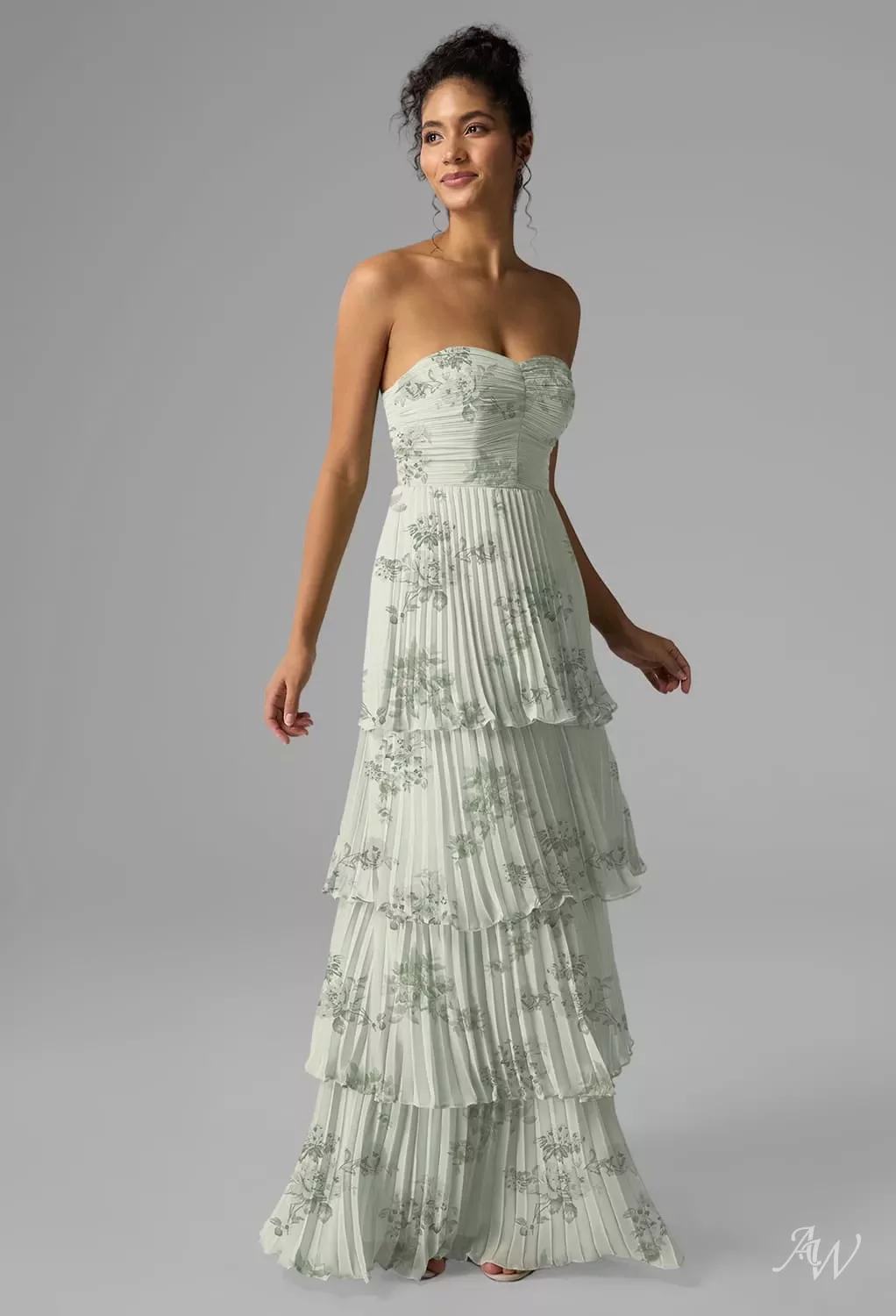 AW Bryn Dress, Pistachio Green Penoy Chiffon Floor Length Sweetheart ...