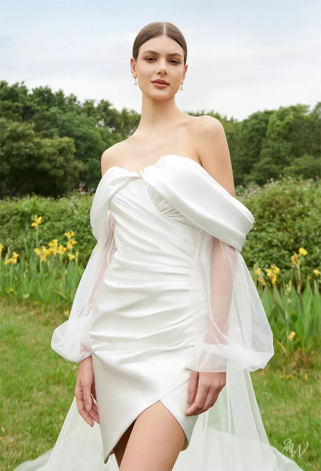 AW Joslyn Wedding Dress, Jasmine Green Satin Mini/Short Sweetheart ...