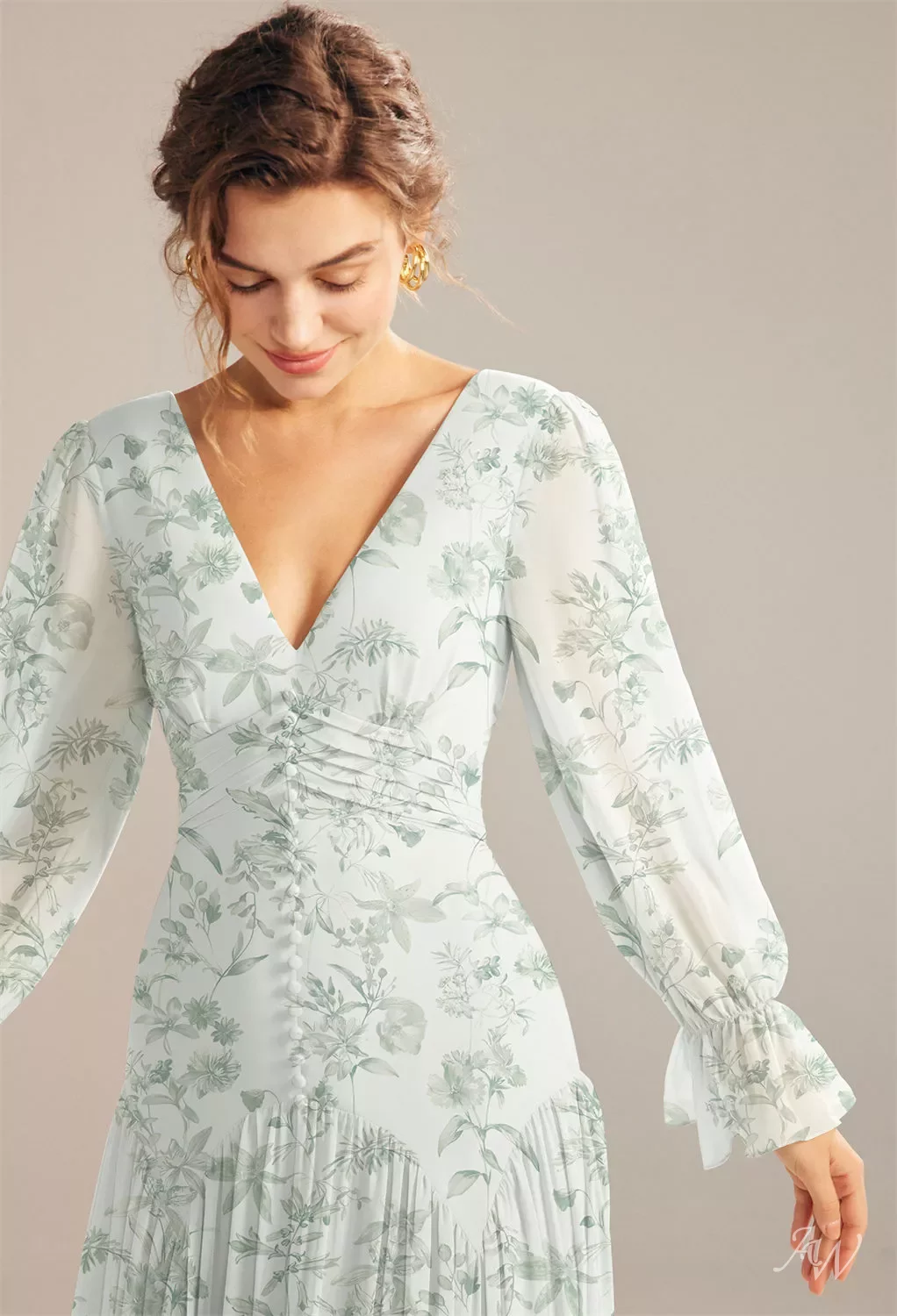 AW Alma Dress, Sage Green Chiffon Floor Length V-Neck Bridesmaid Dresses | AW.Bridal