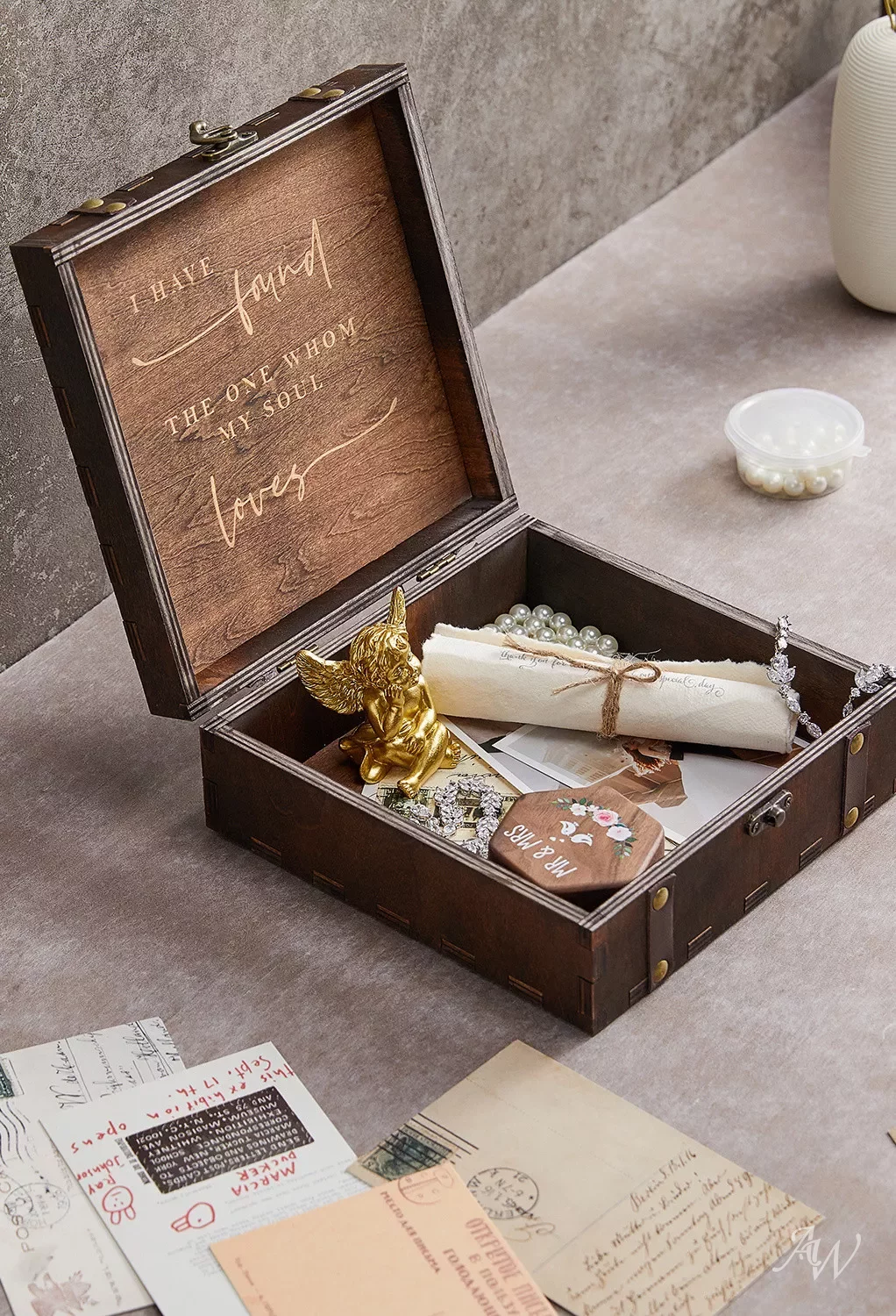 AW Wooden Storage Memory Gift Box, Jasmine Green Gifts & Decor | AW.Bridal