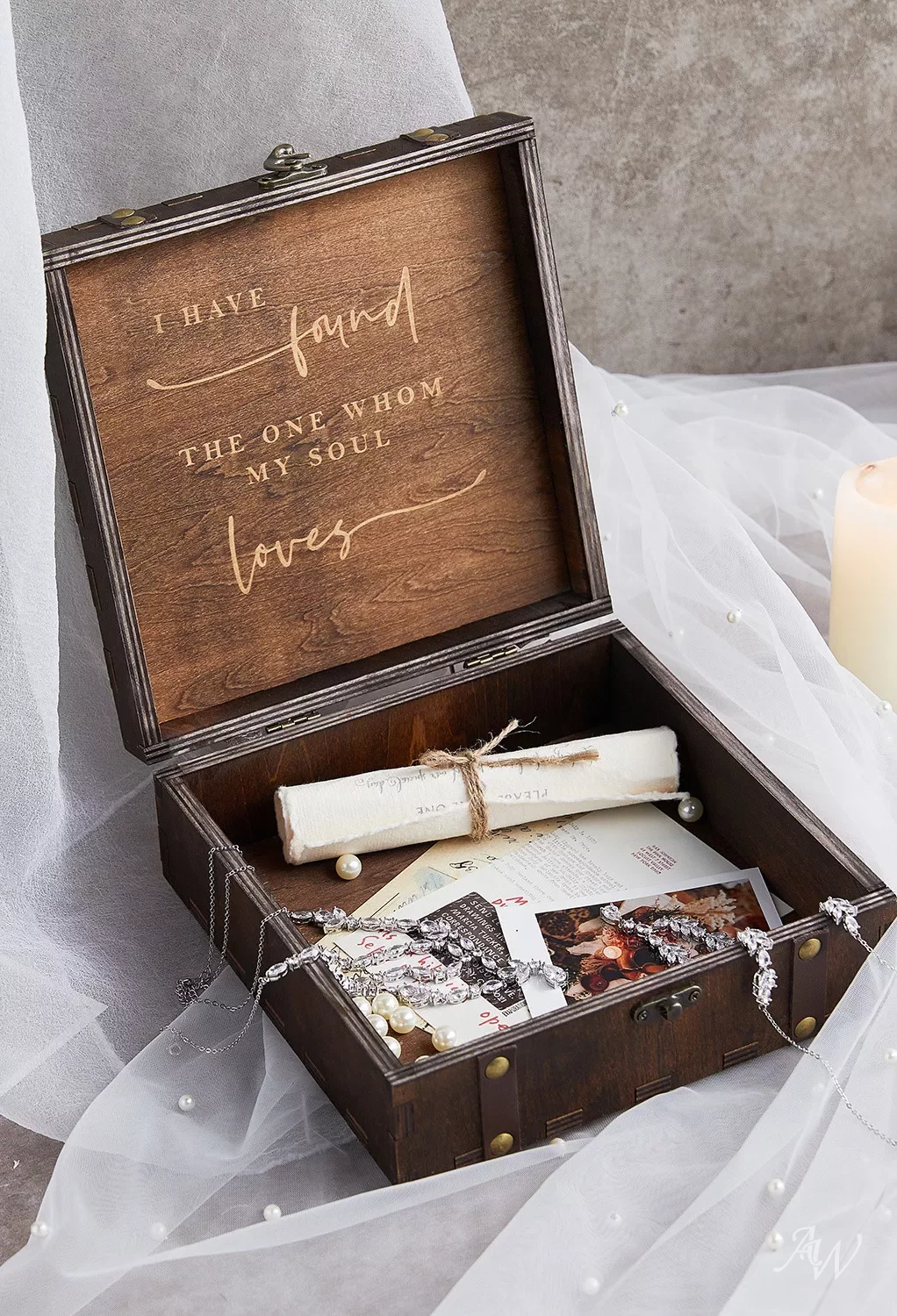AW Wooden Storage Memory Gift Box, Jasmine Green Gifts & Decor | AW.Bridal