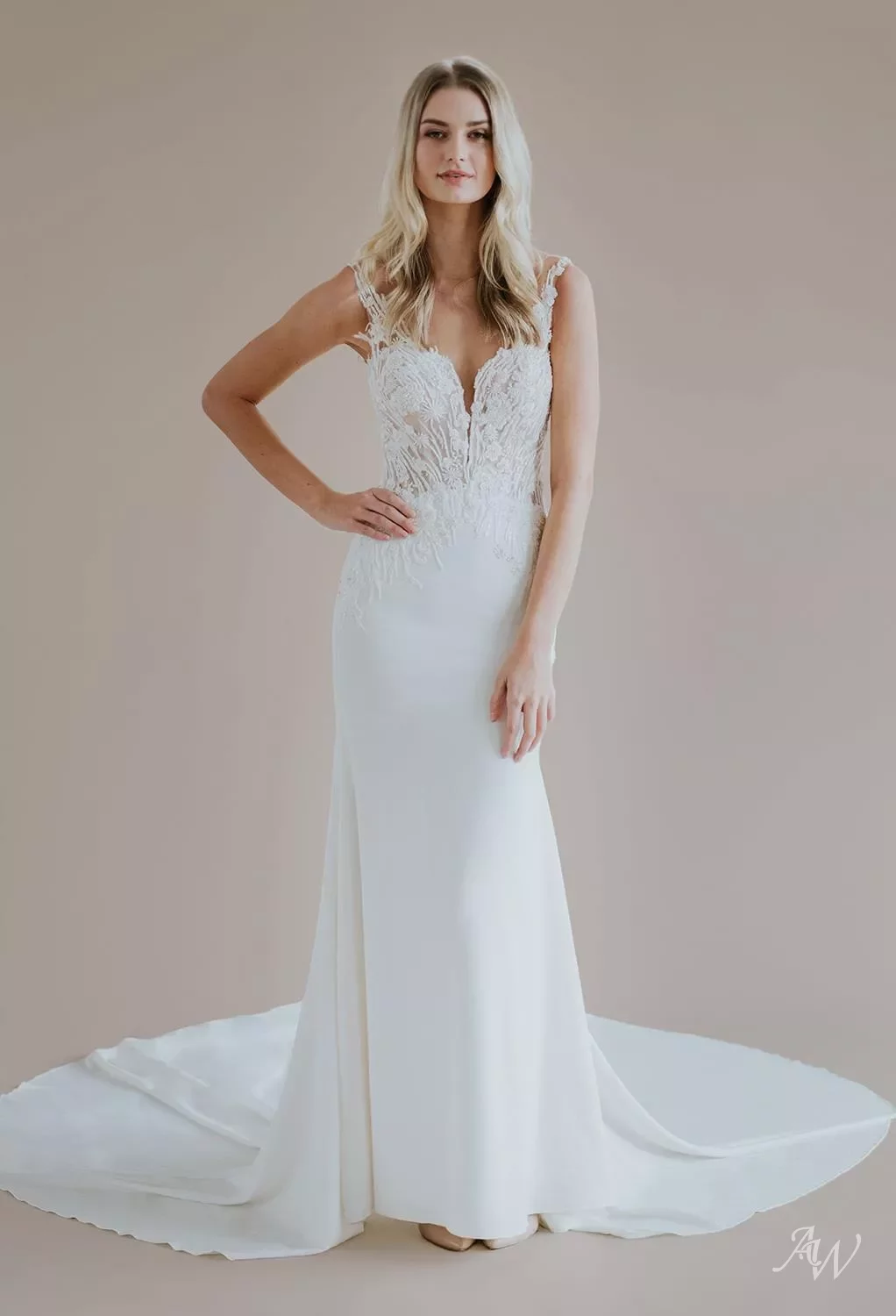 AW Leah Wedding Dress, Satin Bateau Neckline Wedding Dresses | AW.Bridal