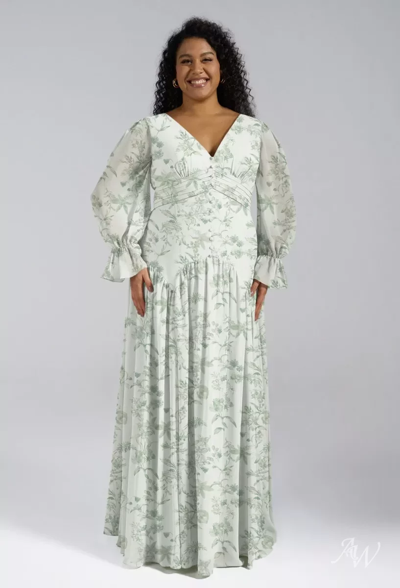 AW Alma Dress, Sage Green Chiffon Floor Length V-Neck Bridesmaid Dresses | AW.Bridal