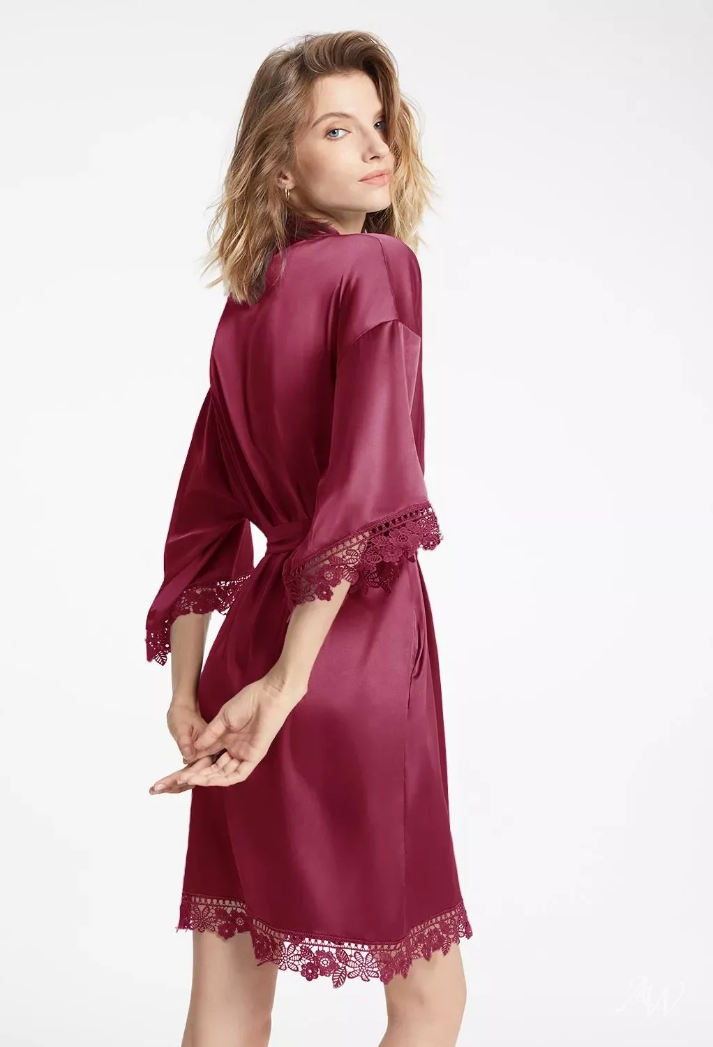 AW Short Satin Lace Robe, Polyester Accessories | AW.Bridal