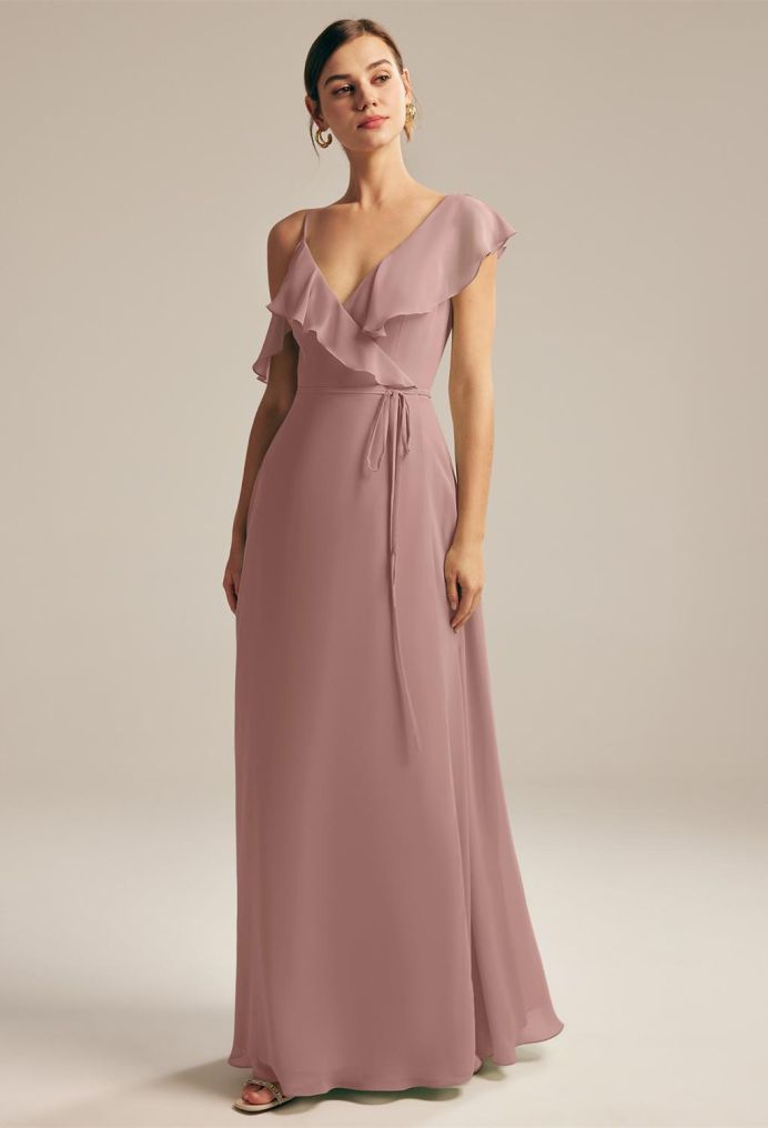 AW Adelyn Dress, Tea Green Shade Chiffon Floor Length V-Neck Bridesmaid ...