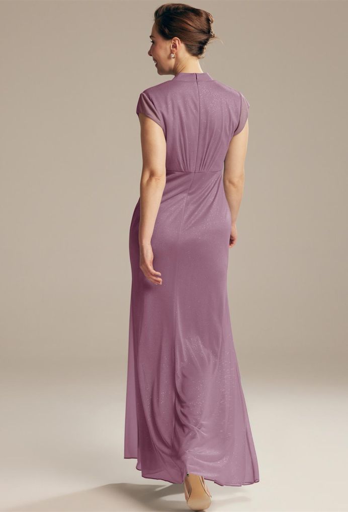 AW Brenda Dress, Burgundy Glitter Mesh Floor Length V-Neck Bridesmaid ...