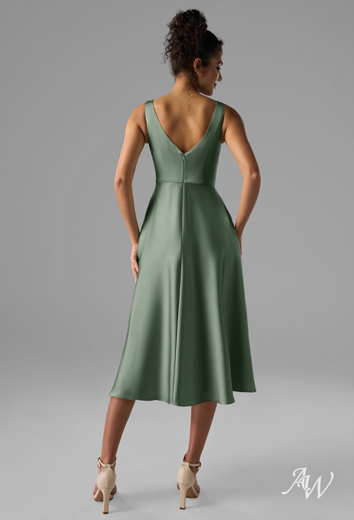 AW Asa Dress, Sage Green Crystal Satin Satin Charmeuse Tea Length ...