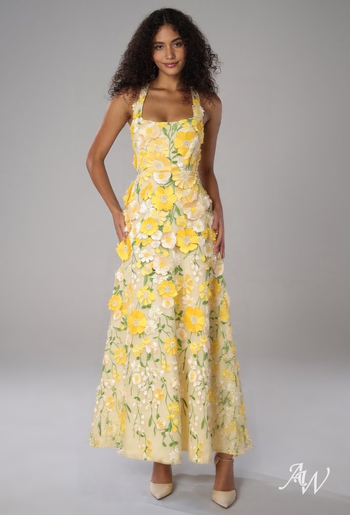 AW Lucie Dress, Blazing Yellow Tulle Ankle Length Scoop/U-Neck Wedding Guest Dresses | AW.Bridal
