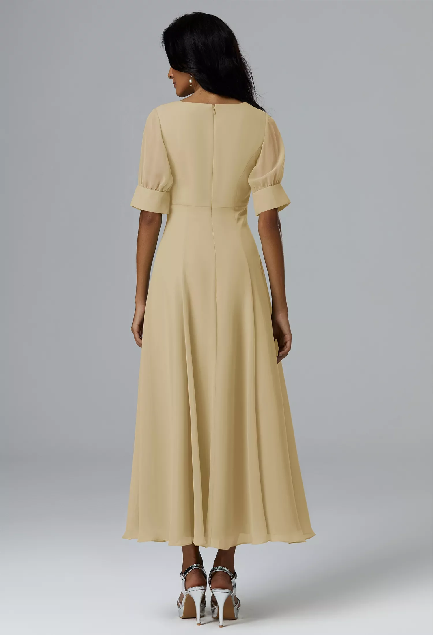 AW Elissa Dress, Chiffon Tea Length V-Neck Bridesmaid Dresses | AW.Bridal