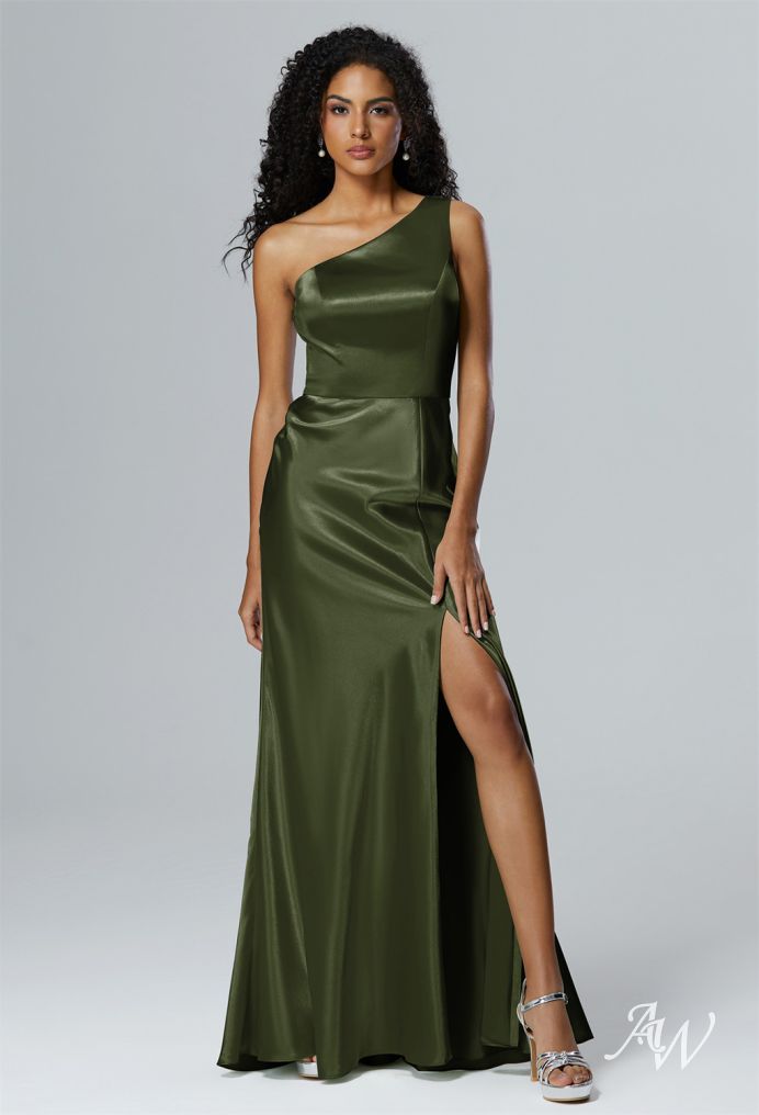 AW Zenaida Dress, Champagne Crystal Satin Satin Charmeuse Floor Length ...