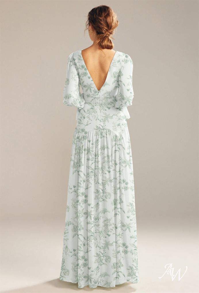 AW Alma Dress, Sage Green Chiffon Floor Length V-Neck Bridesmaid ...