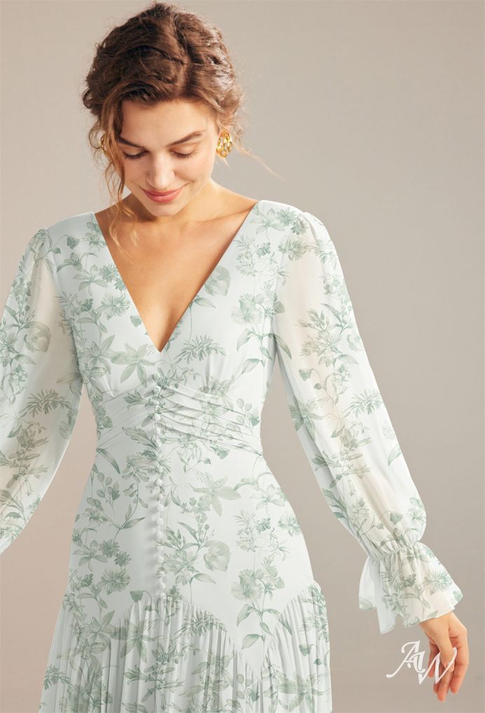 AW Alma Dress, Sage Green Chiffon Floor Length V-Neck Bridesmaid ...