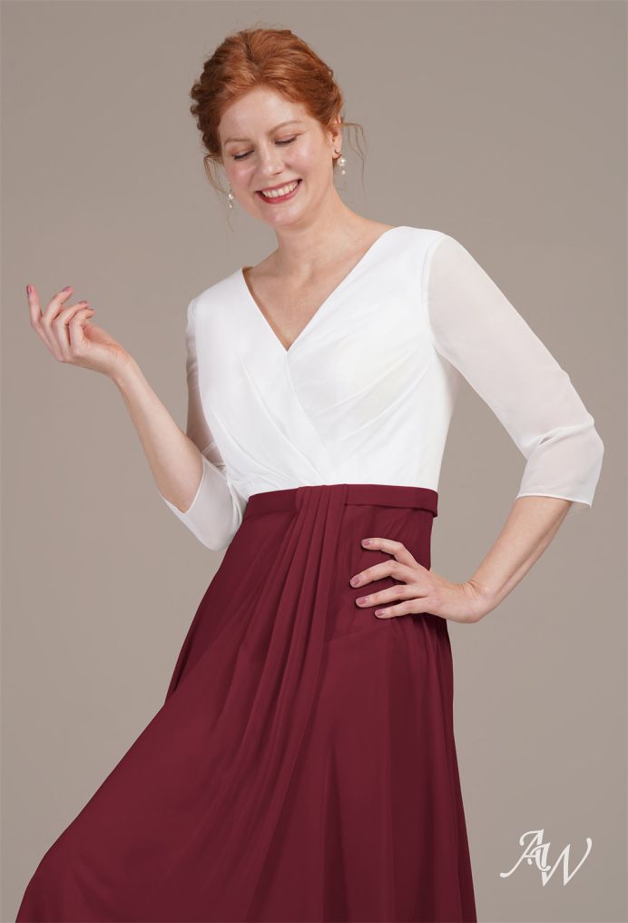 AW Difluence Dress, Burgundy Chiffon Tea Length V-Neck Mother of the ...