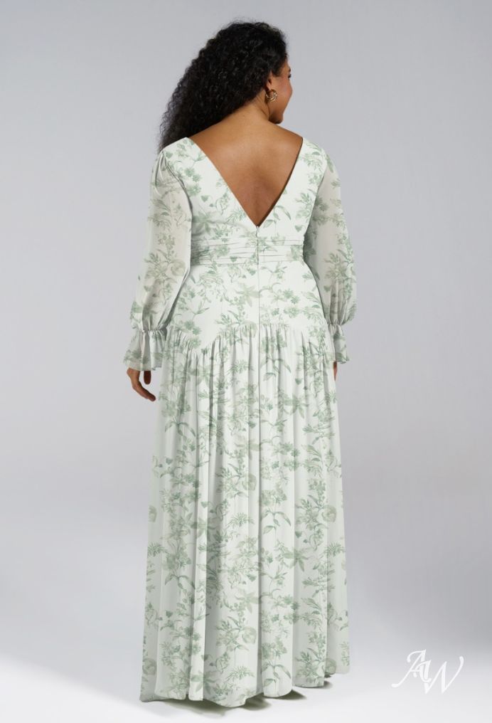 AW Alma Dress, Sage Green Chiffon Floor Length V-Neck Bridesmaid ...