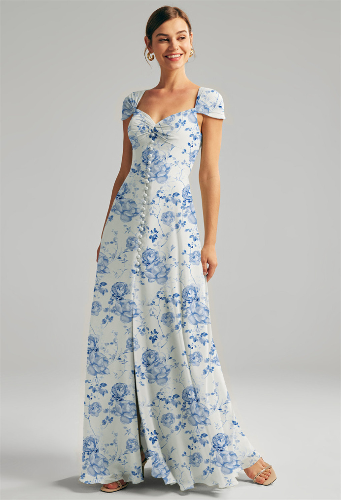 AW Denise Dress, Verdant Wilds Chiffon Ankle Length Sweetheart Neckline ...