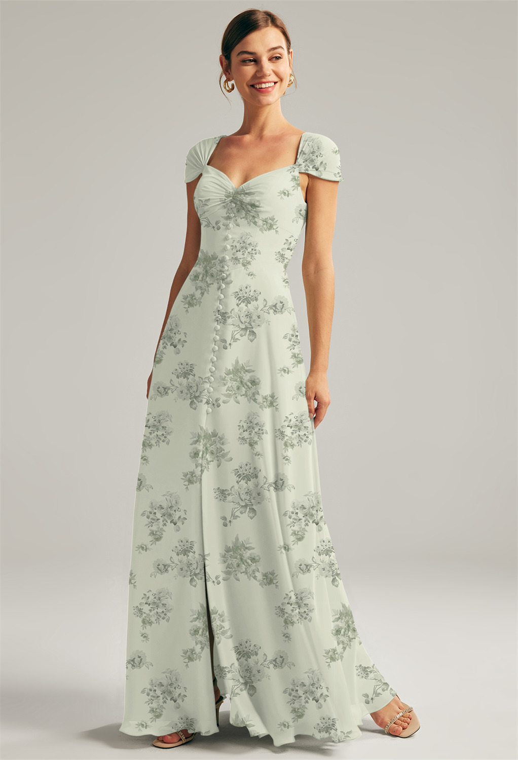 AW Flossie Jumpsuit, Verdant Wilds Chiffon Floor Length V-Neck ...