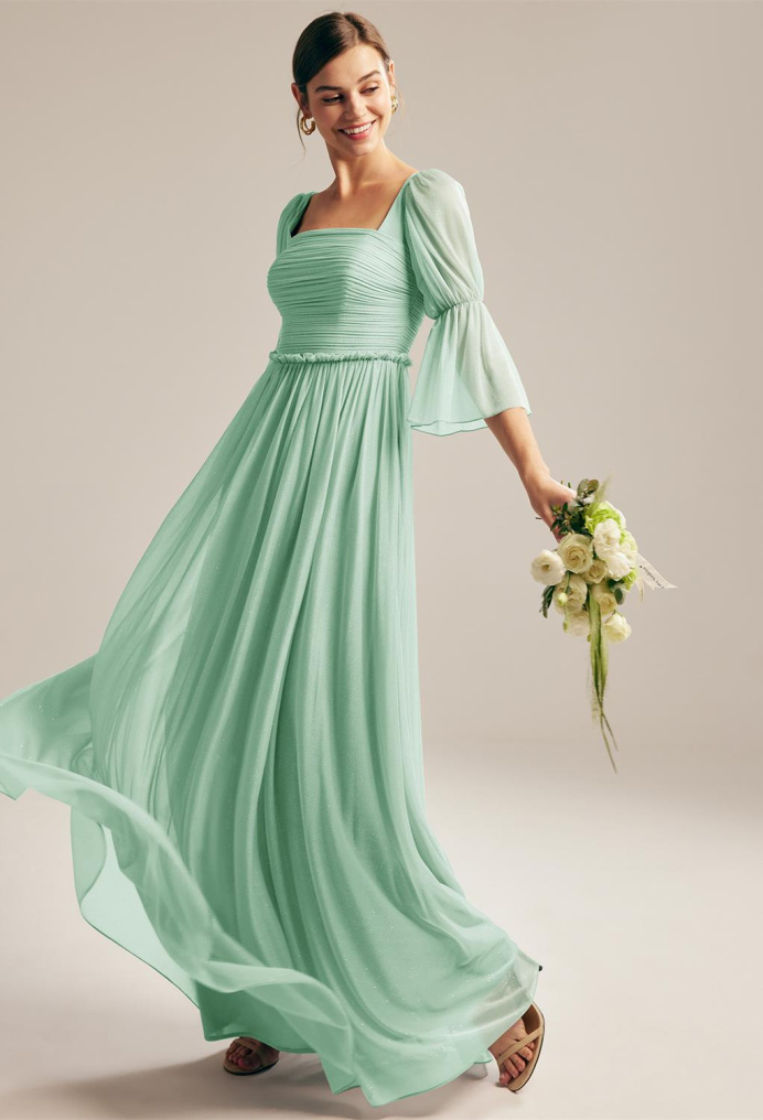 AW Brenda Dress, Burgundy Glitter Mesh Floor Length V-Neck Bridesmaid ...