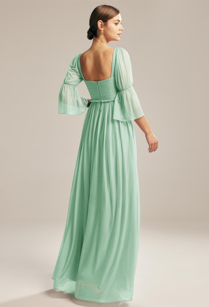 AW Brenda Dress, Burgundy Glitter Mesh Floor Length V-Neck Bridesmaid ...