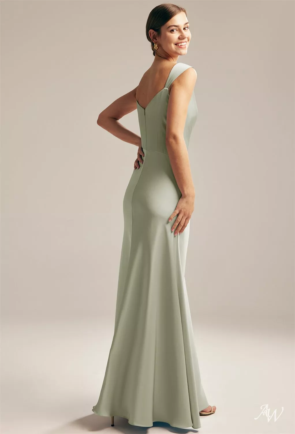 AW Meggie Dress, Baby Blue Crystal Satin Satin Charmeuse Floor Length ...