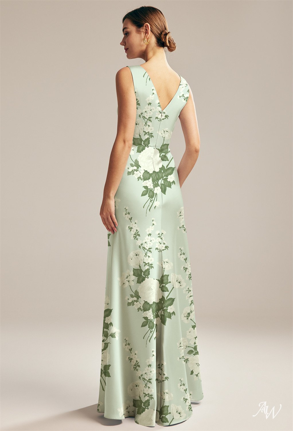 AW Maura Dress, Blushing Peonies Crystal Satin Satin Charmeuse Floor ...