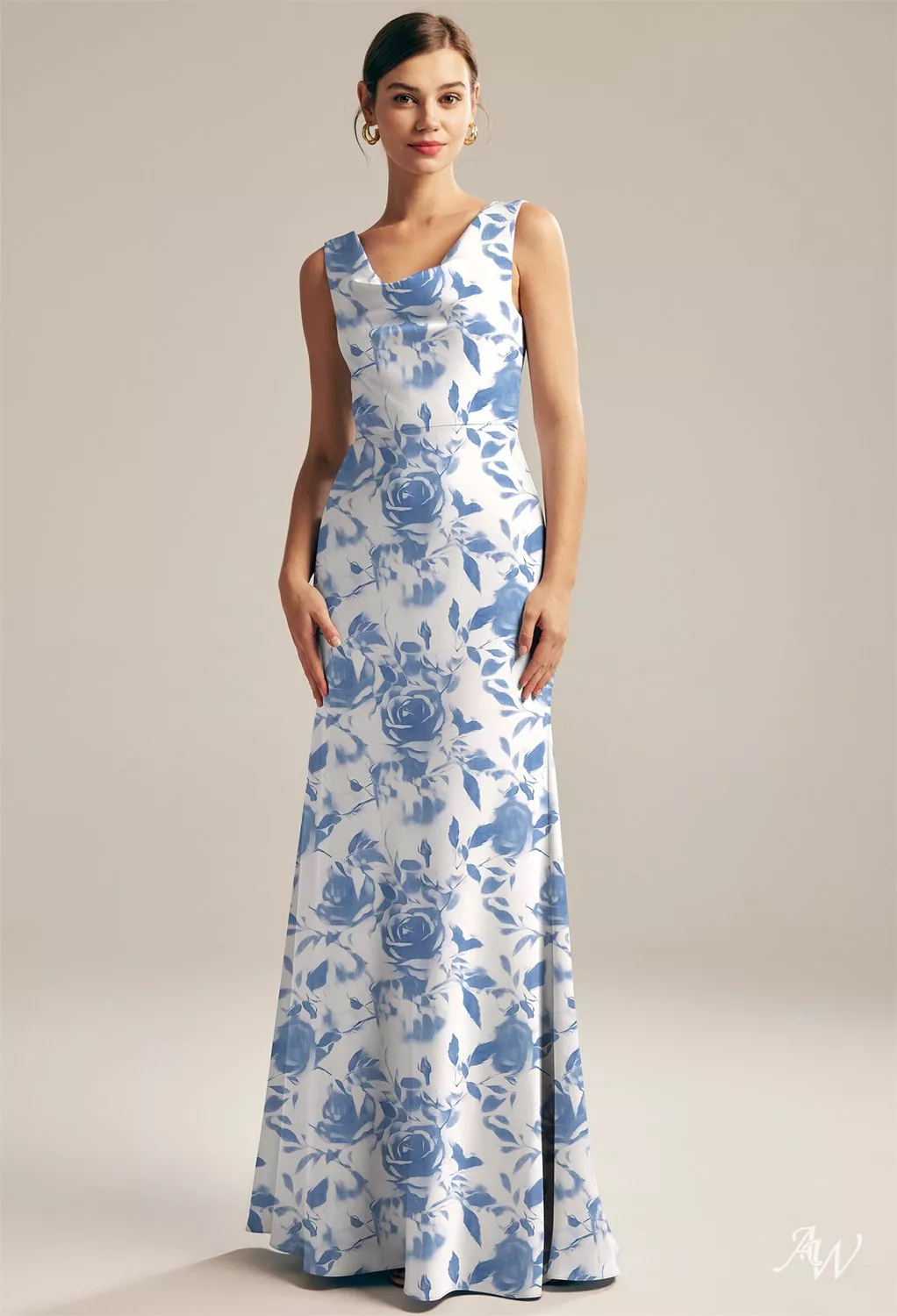 AW Maura Dress, Blushing Peonies Crystal Satin Satin Charmeuse Floor ...