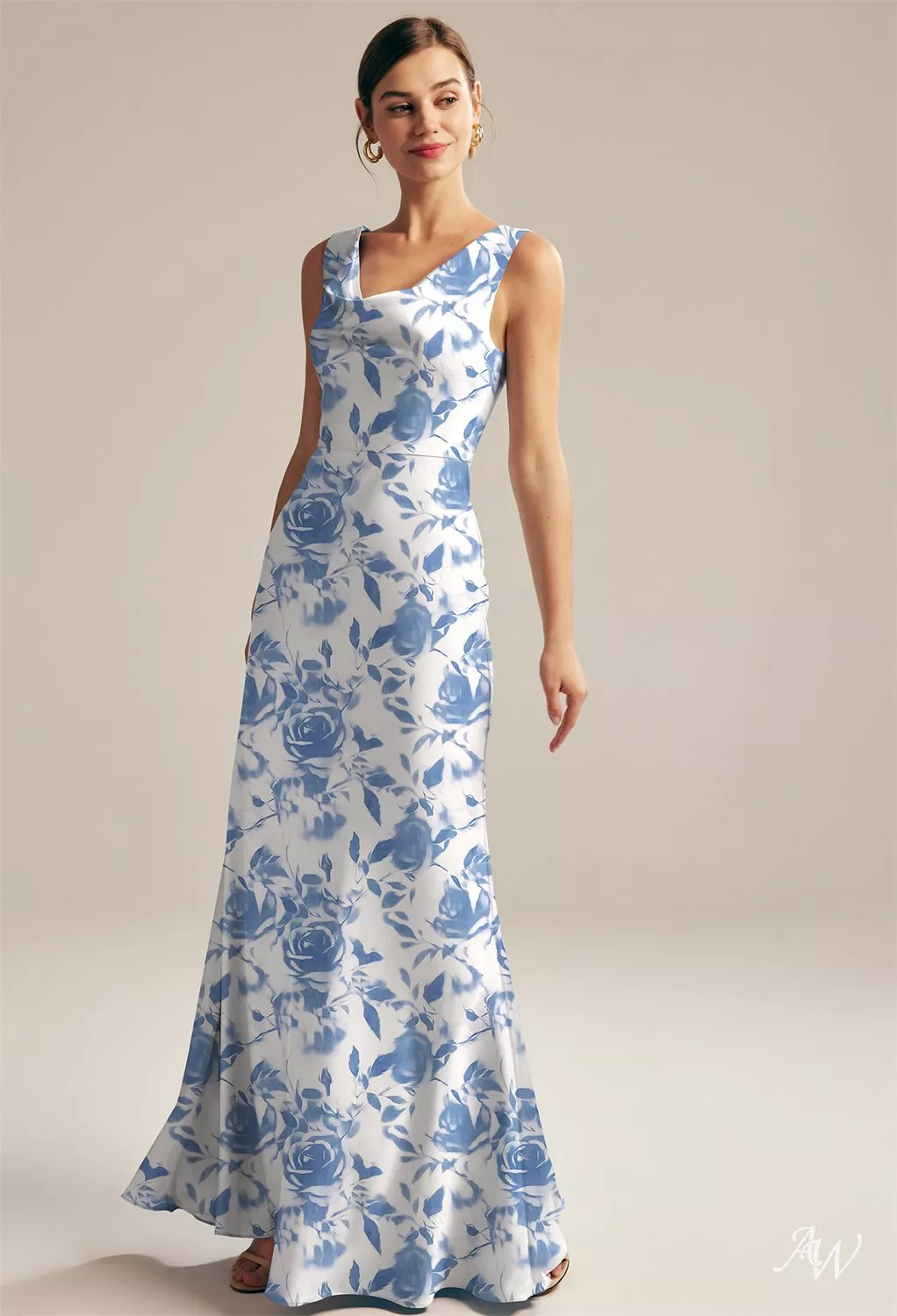 AW Maura Dress, Blushing Peonies Crystal Satin Satin Charmeuse Floor ...