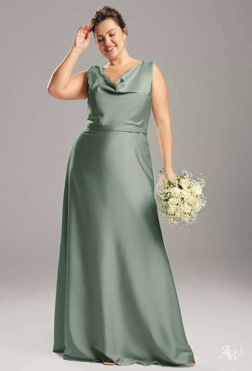 AW Maura Dress, Blushing Peonies Crystal Satin Satin Charmeuse Floor ...