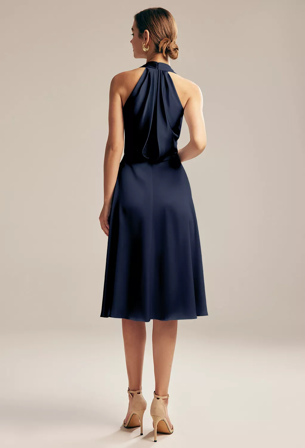 AW Phyllida Dress, Champagne Satin Charmeuse Ankle Length Bateau ...