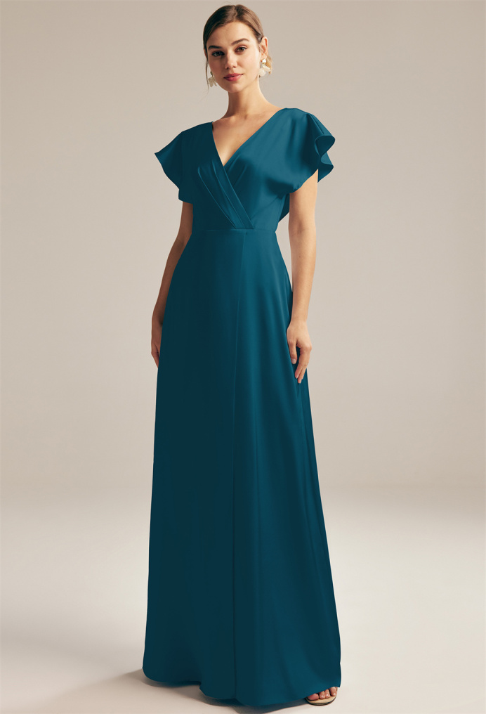 AW Dey Dress, Hunter Green Crystal Satin Satin Charmeuse Floor Length ...