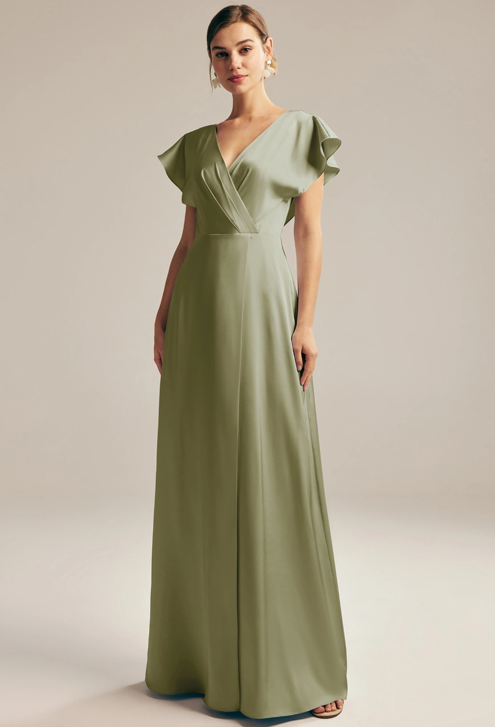 AW Dey Dress, Hunter Green Crystal Satin Satin Charmeuse Floor Length ...