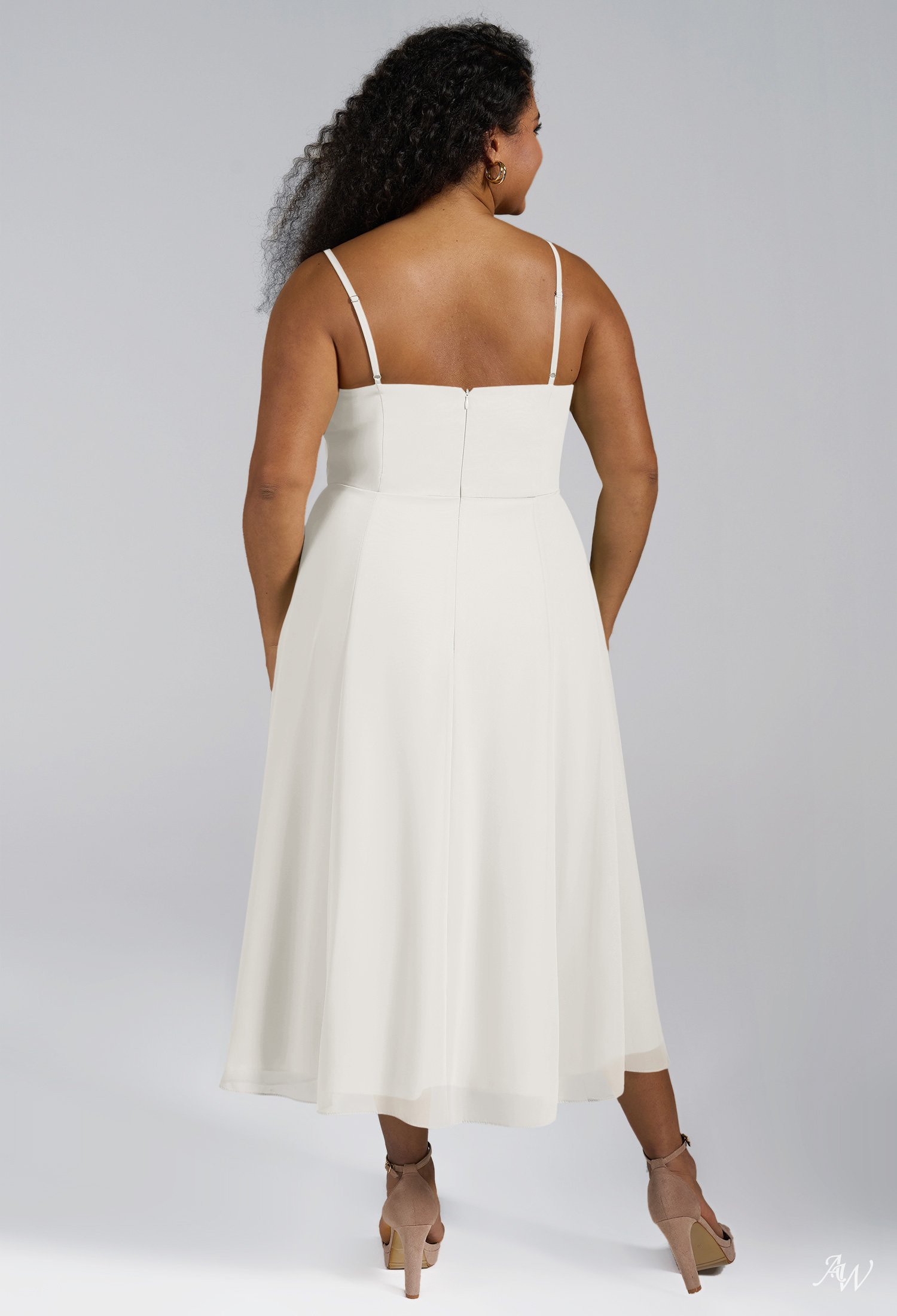 AW Maribel Dress, Blue Botanical Floral Chiffon Tea Length Cowl Neckline Bridesmaid Dresses | AW ...