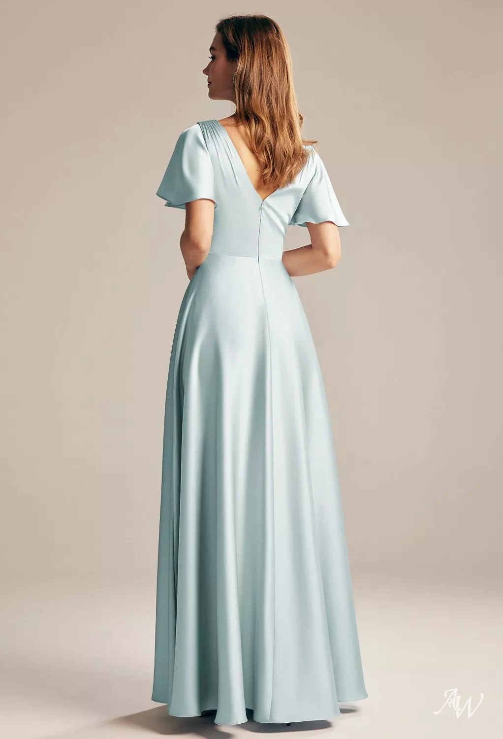 AW Furst Dress, Sage Green Crystal Satin Satin Charmeuse Floor Length V ...