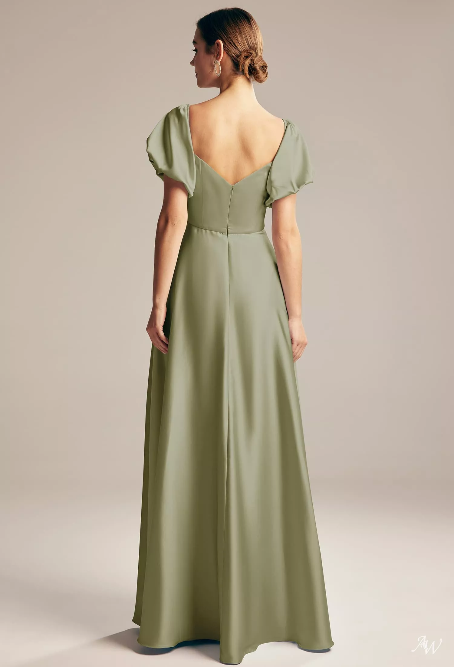 AW Dey Dress, Hunter Green Crystal Satin Satin Charmeuse Floor Length ...