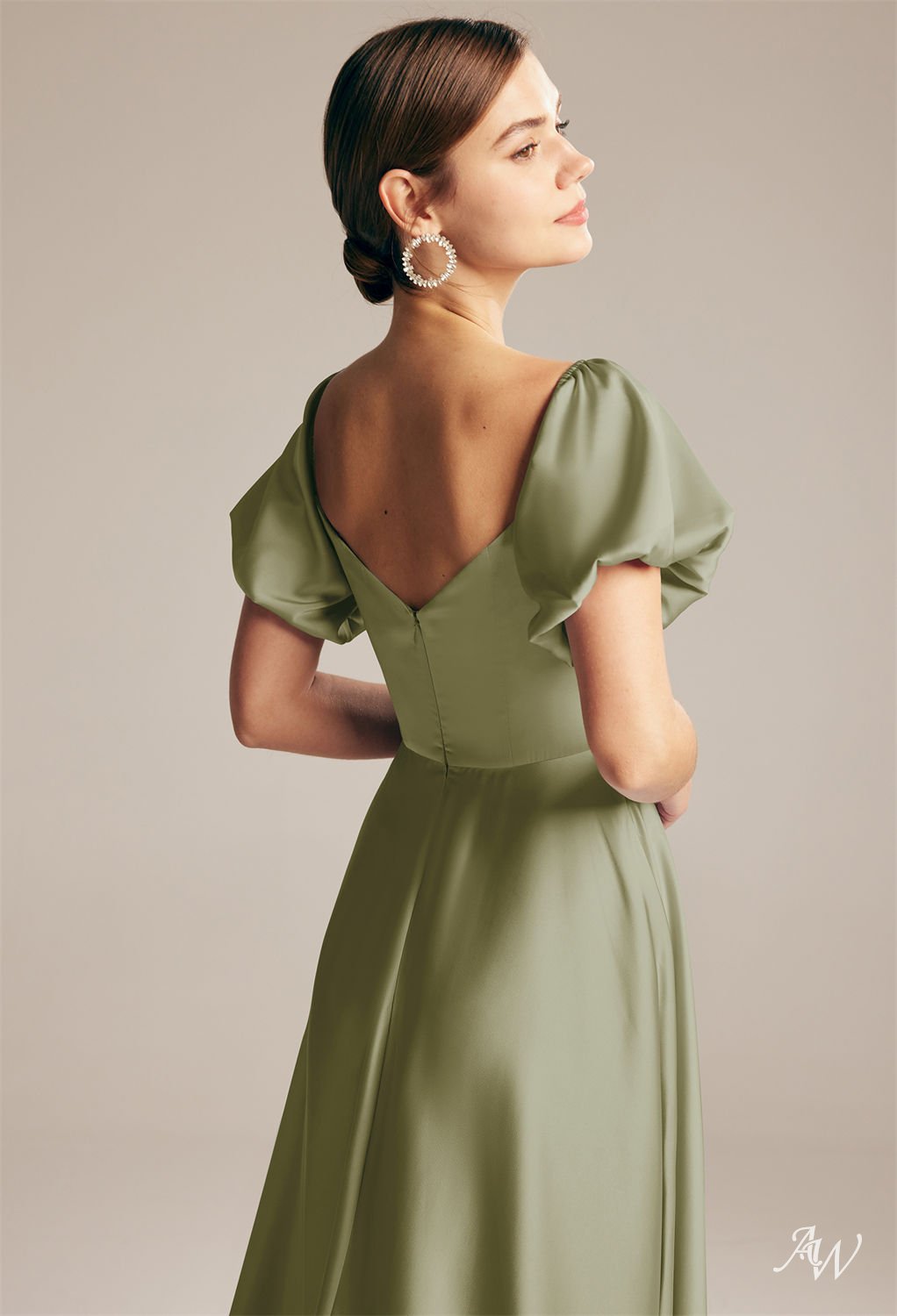 AW Dey Dress, Hunter Green Crystal Satin Satin Charmeuse Floor Length ...