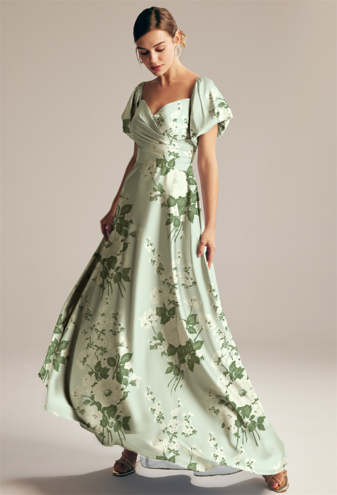 AW Maura Dress, Blushing Peonies Crystal Satin Satin Charmeuse Floor ...