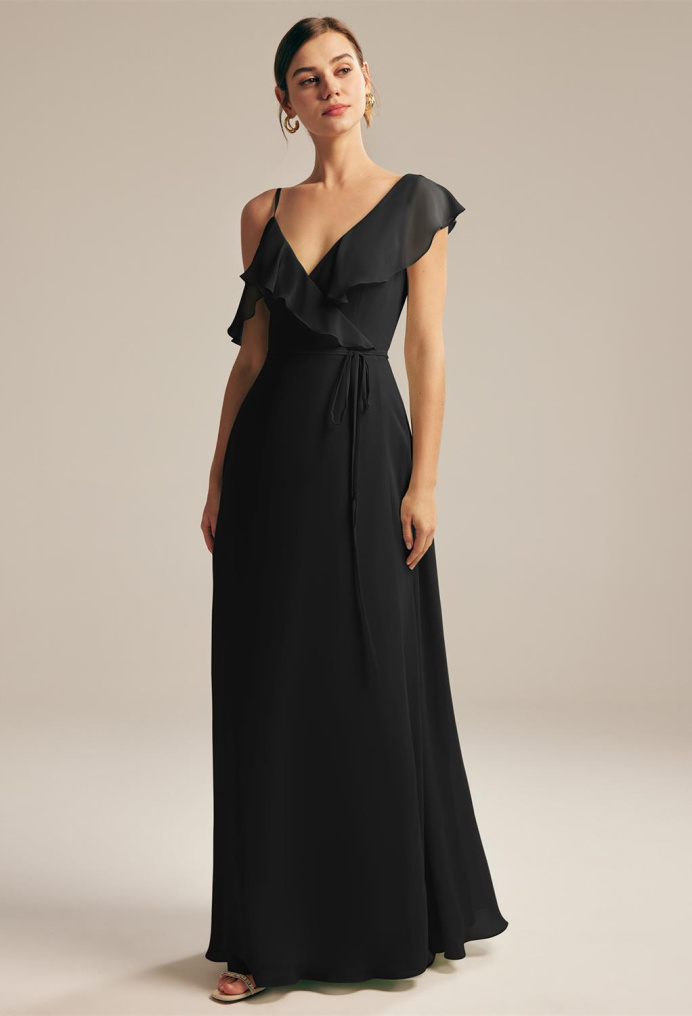 AW Petronilla Dress, Champagne Chiffon Floor Length V-Neck Bridesmaid ...