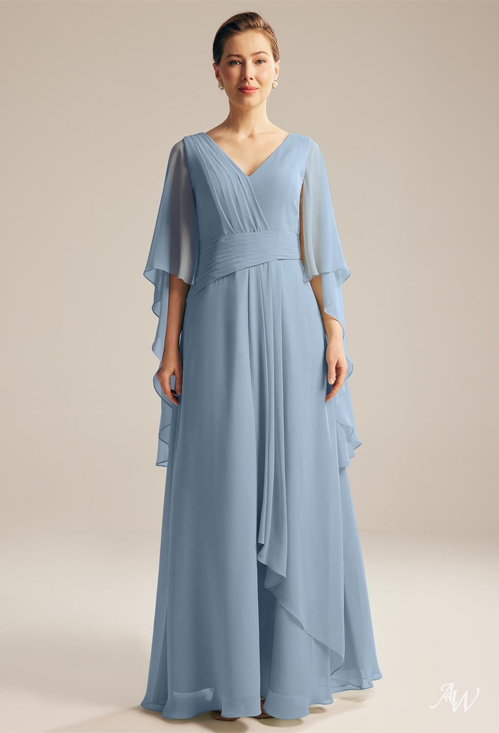 AW Josh Dress, Dusty Rose Chiffon Floor Length V-Neck Mother of the ...