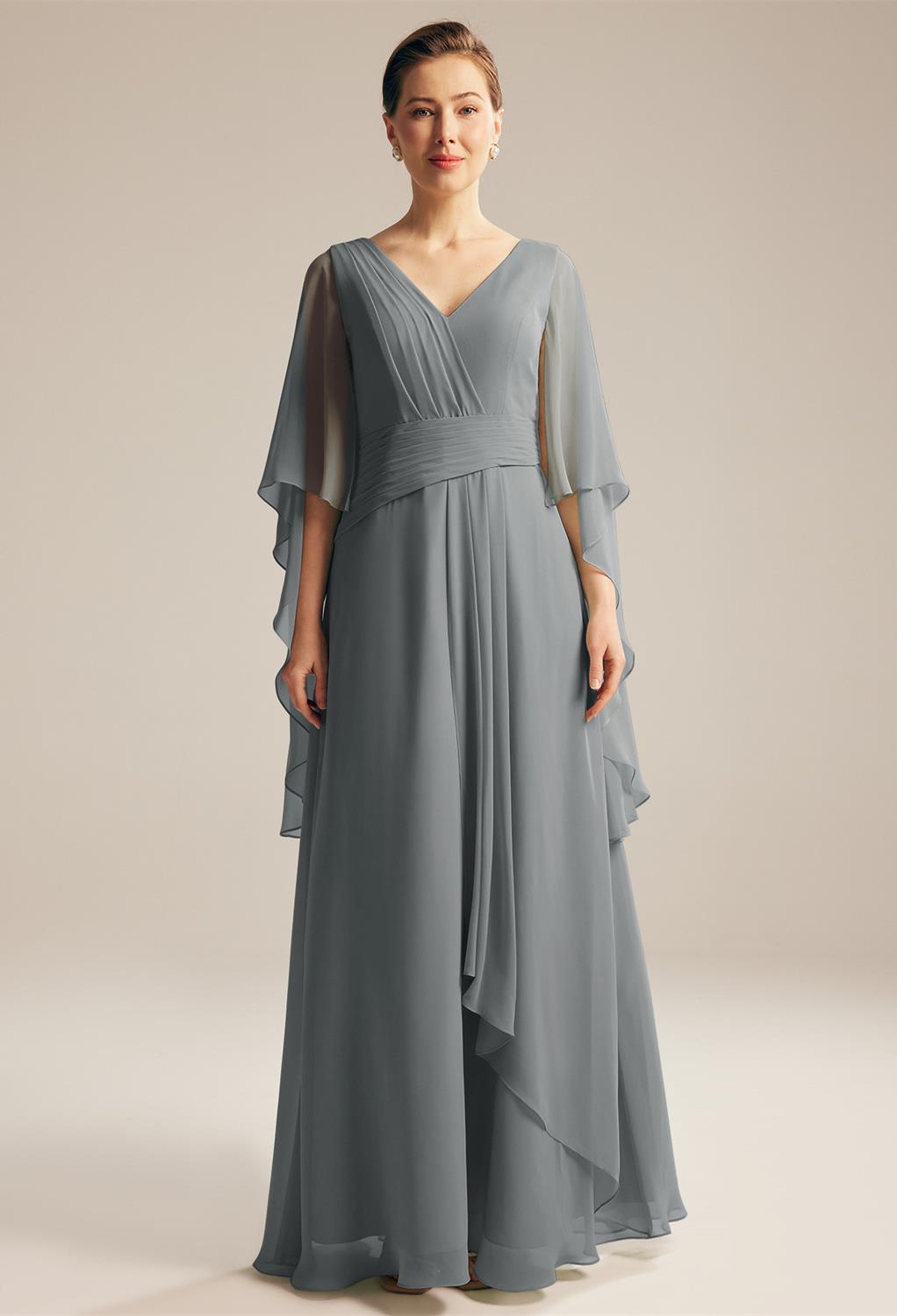 AW Sterope Dress, Steel Gray Chiffon Knee Length Square Neckline Mother ...