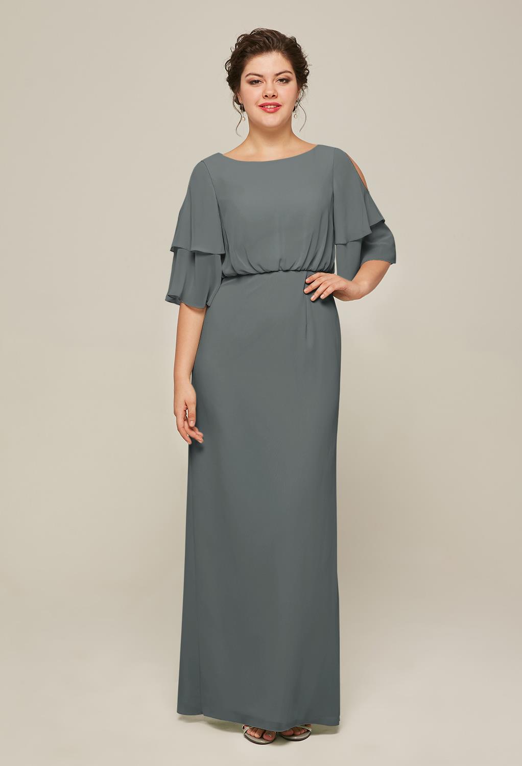 AW Sterope Dress, Steel Gray Chiffon Knee Length Square Neckline Mother ...