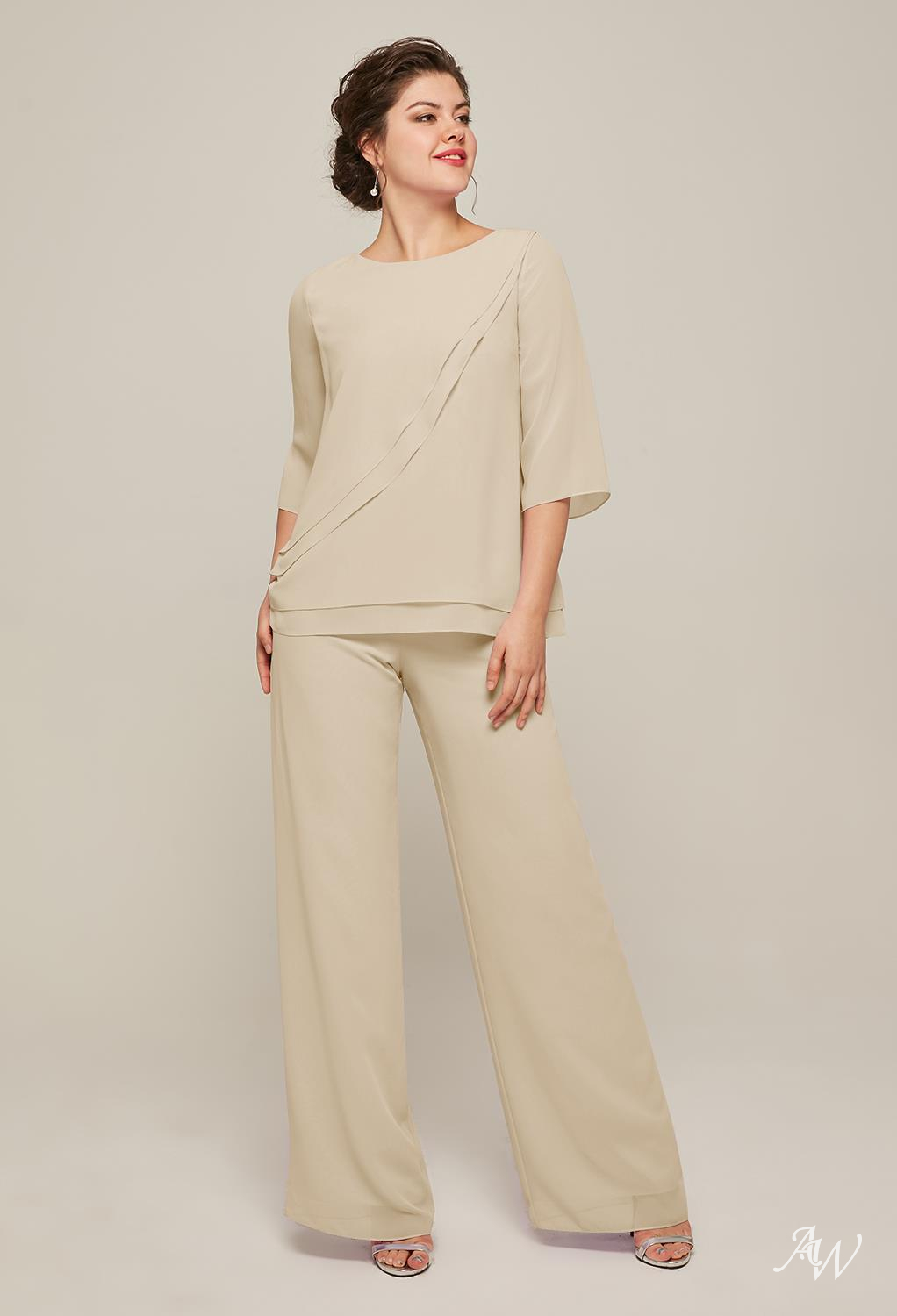 AW Allison Pantsuit, Light Dusty Blue Chiffon Floor Length Bateau ...