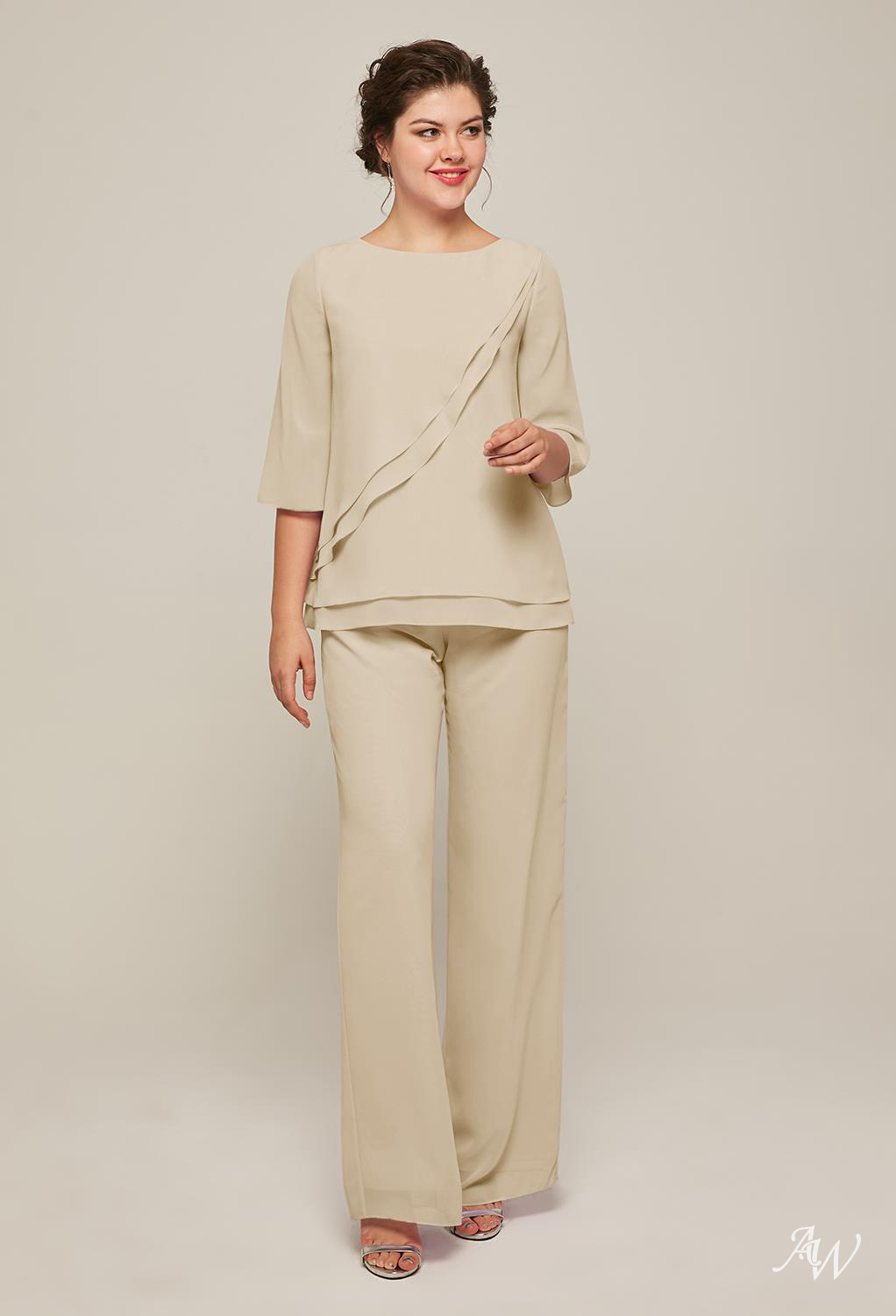 AW Allison Pantsuit, Light Dusty Blue Chiffon Floor Length Bateau ...