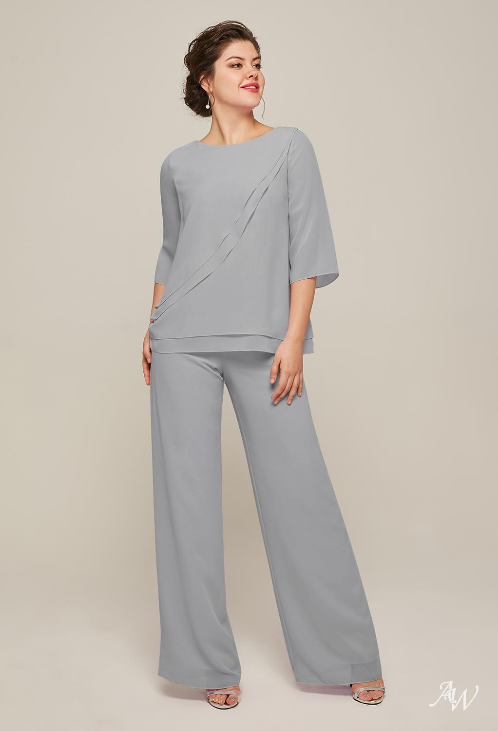 AW Allison Pantsuit, Light Dusty Blue Chiffon Floor Length Bateau ...