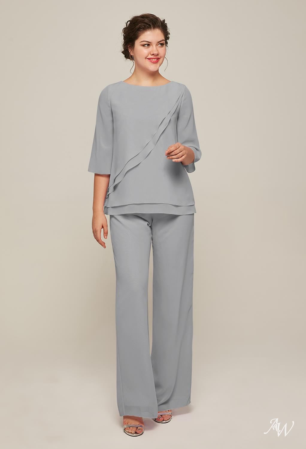 AW Allison Pantsuit, Light Dusty Blue Chiffon Floor Length Bateau ...