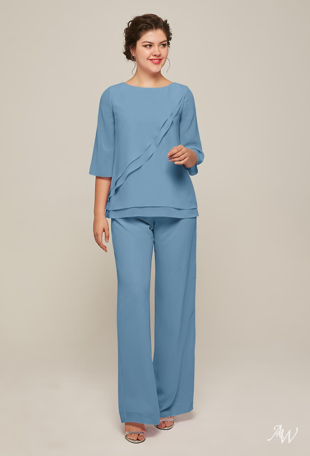 AW Allison Pantsuit, Light Dusty Blue Chiffon Floor Length Bateau ...